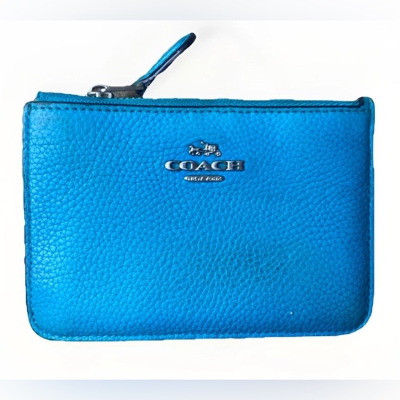 Coach | Bags | Coach Teal Pebbled Leather Coin Purse Key Chain | Poshmark